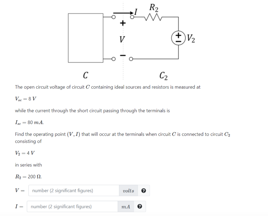 Solved R2 V + V2 С C2 The open circuit voltage of circuit C | Chegg.com