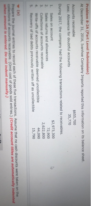 Solved Problem 8-2A (Part Level Submission) At December 31, | Chegg.com