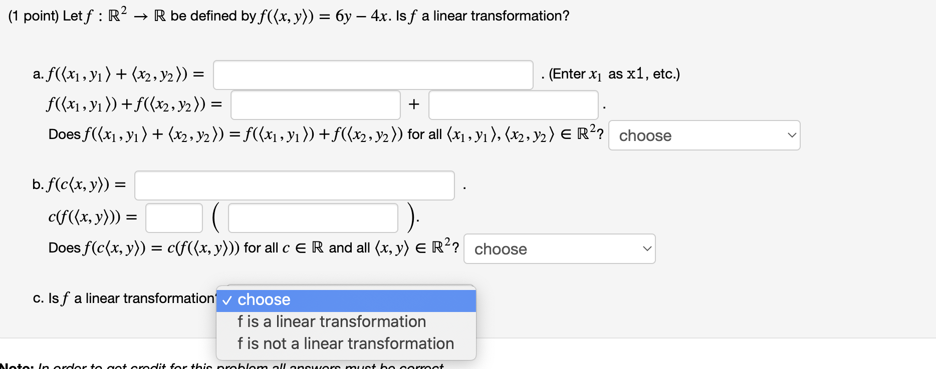 Solved (1 point) Let f:R2→R be defined by f( x,y )=6y−4x. Is | Chegg.com