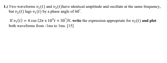 Solved 1.) Two waveforms vy(t) and v2(t)have identical | Chegg.com