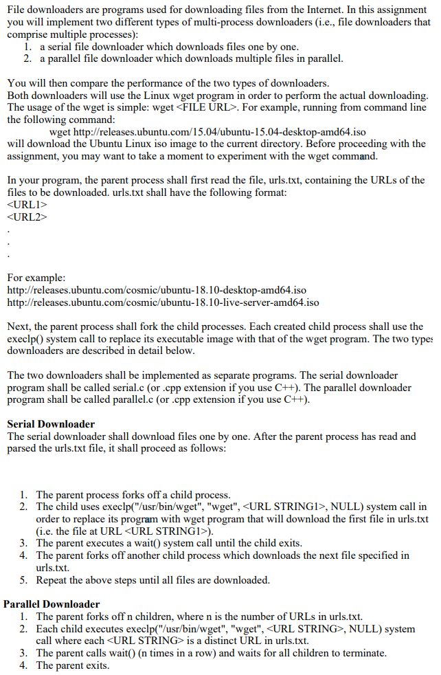 File downloaders are programs you will implement two | Chegg.com