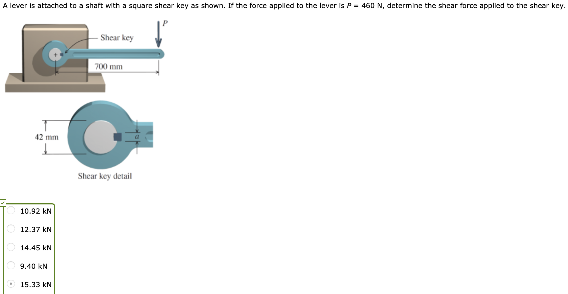 Solved A lever is attached to a shaft with a square shear | Chegg.com