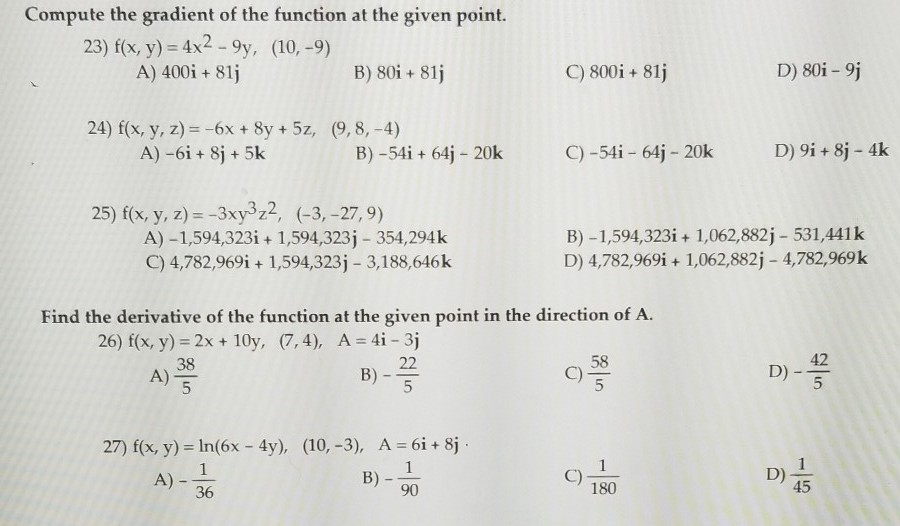 Solved Compute the gradient of the function at the given | Chegg.com