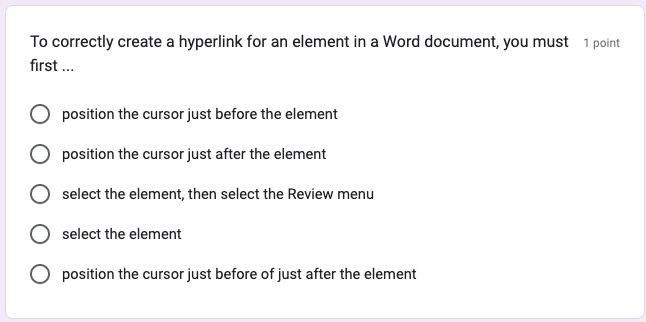 Solved To correctly create a hyperlink for an element in a | Chegg.com