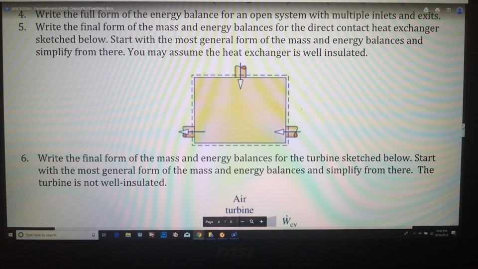 Solved .Write the full form of the energy balance for an | Chegg.com