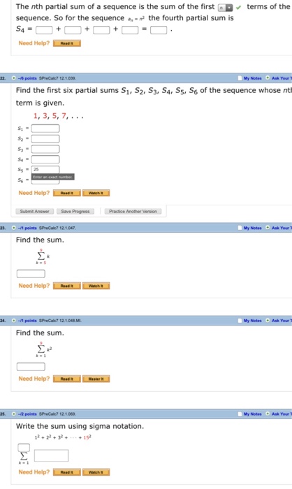Solved The nth partial sum of a sequence is the sum of the | Chegg.com
