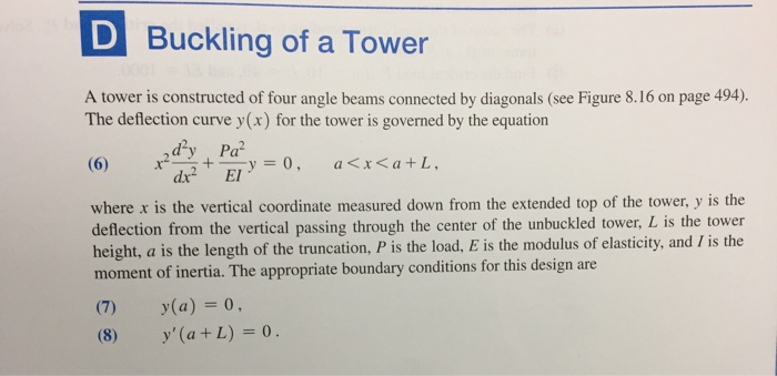 Solved D Buckling of a Tower A tower is constructed of four | Chegg.com