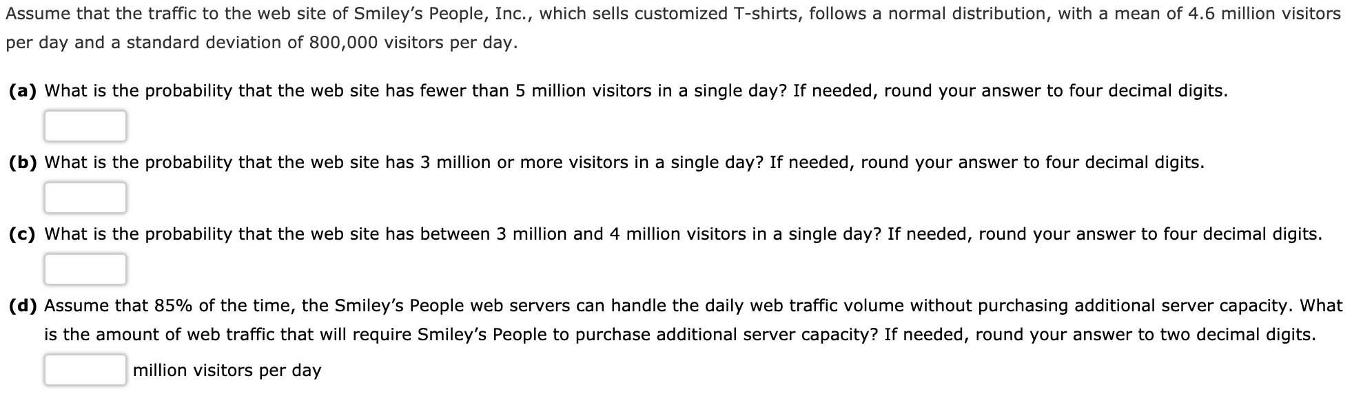 Solved Assume that the traffic to the web site of Smiley's | Chegg.com