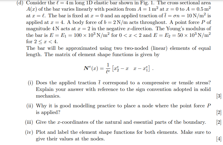 Solved Consider the ℓ=4 m long 1D elastic bar shown in Fig. | Chegg.com