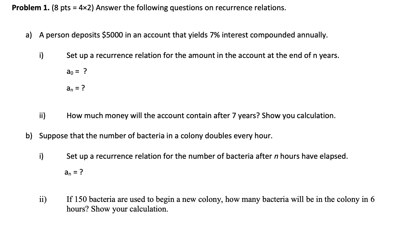 Solved Problem 1. (8 pts = 4x2) Answer the following | Chegg.com