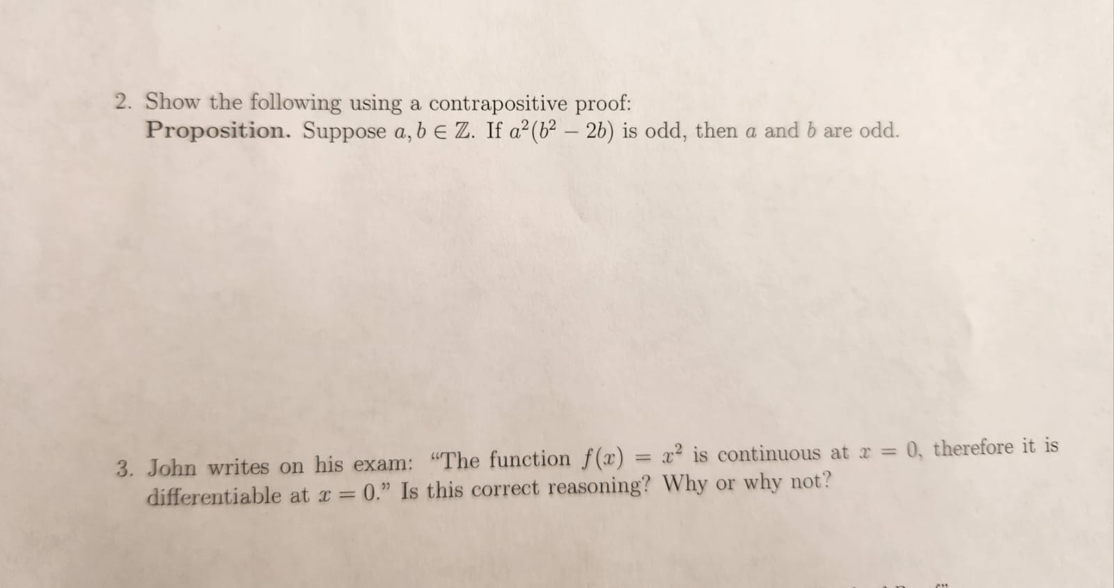 2. Show the following using a contrapositive proof: | Chegg.com