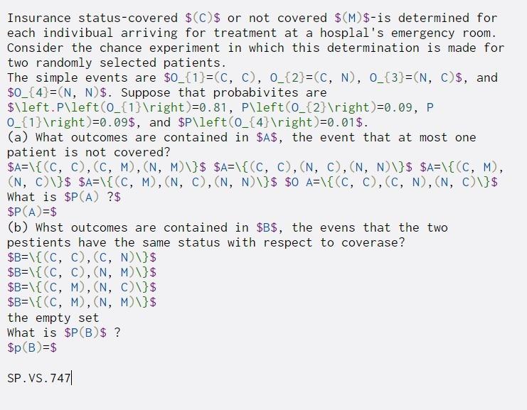 Solved Insurance status-covered $(0)$ or not covered $(M) | Chegg.com