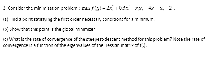 Solved 3. Consider the minimization problem : min f(x) = 2x2 | Chegg.com