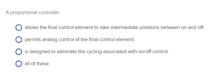 Solved A proportional controller: O allows the final control | Chegg.com
