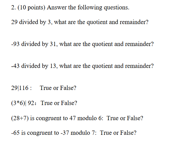 Solved 2. (10 points) Answer the following questions. 29 | Chegg.com