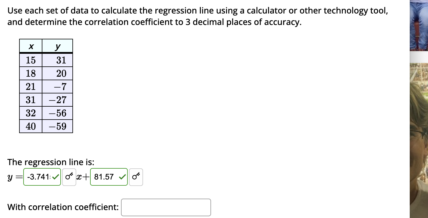 Solved Use each set of data to calculate the regression line | Chegg.com