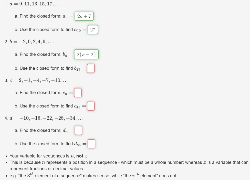 Solved 1. a = 9, 11, 13, 15, 17,... a. Find the closed form: | Chegg.com