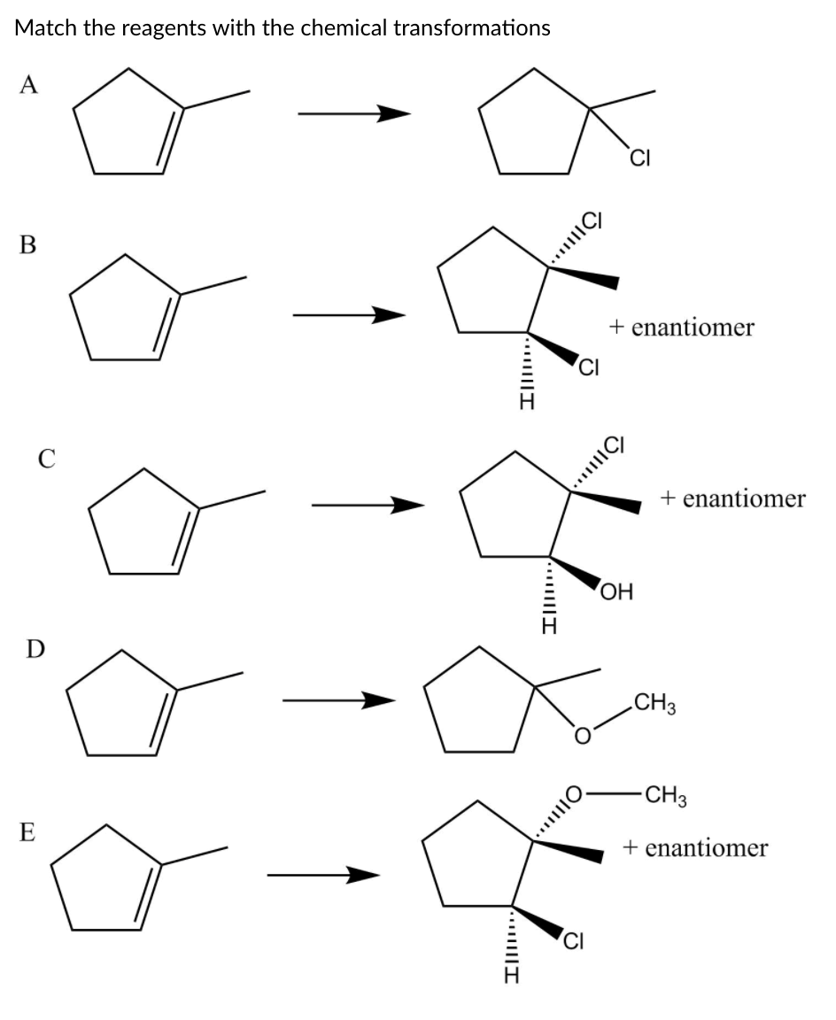 Solved Match the reagents with the chemical transformations | Chegg.com