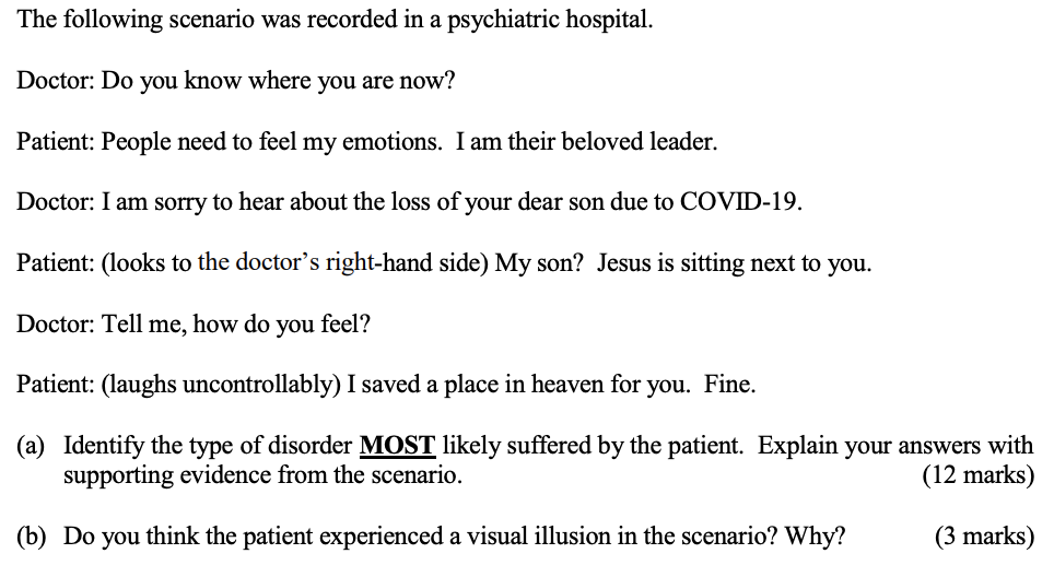 Solved The following scenario was recorded in a psychiatric | Chegg.com