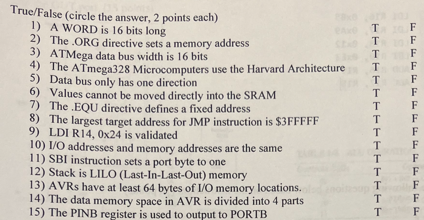 Solved True/False (circle the answer, 2 points each) 1) A | Chegg.com