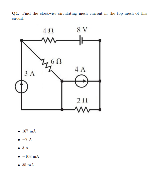 Solved Q4. Find the clockwise circulating mesh current in | Chegg.com