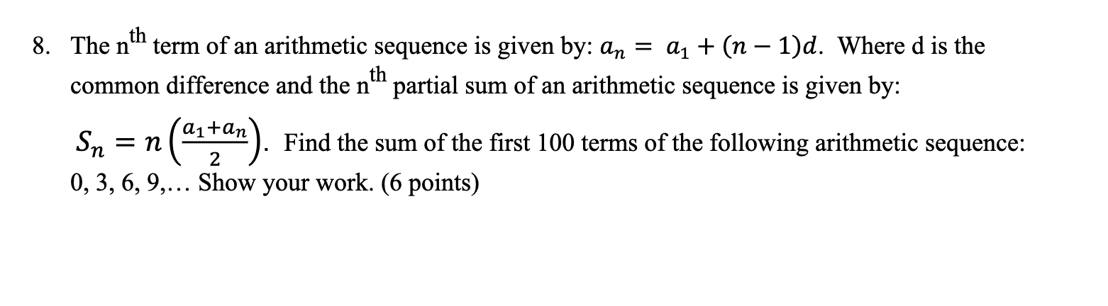 Solved 8. The nth term of an arithmetic sequence is given | Chegg.com