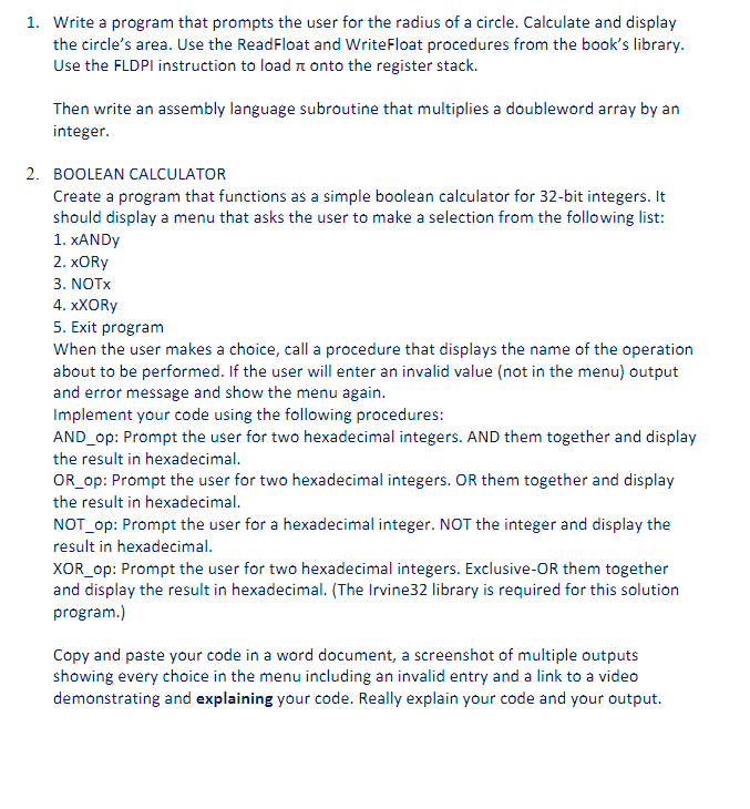 1. Write a program that prompts the user for the | Chegg.com