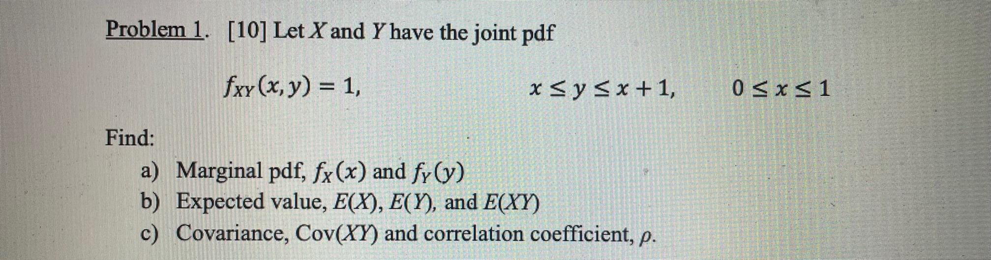 Solved Let X and Y have the joint pdf 𝑓xy (𝑥,𝑦)=1, | Chegg.com