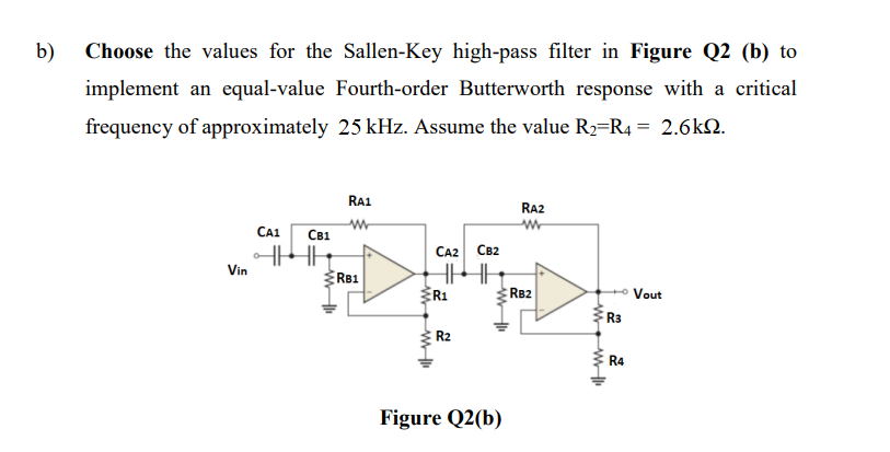 Solved b) Choose the values for the Sallen-Key high-pass | Chegg.com