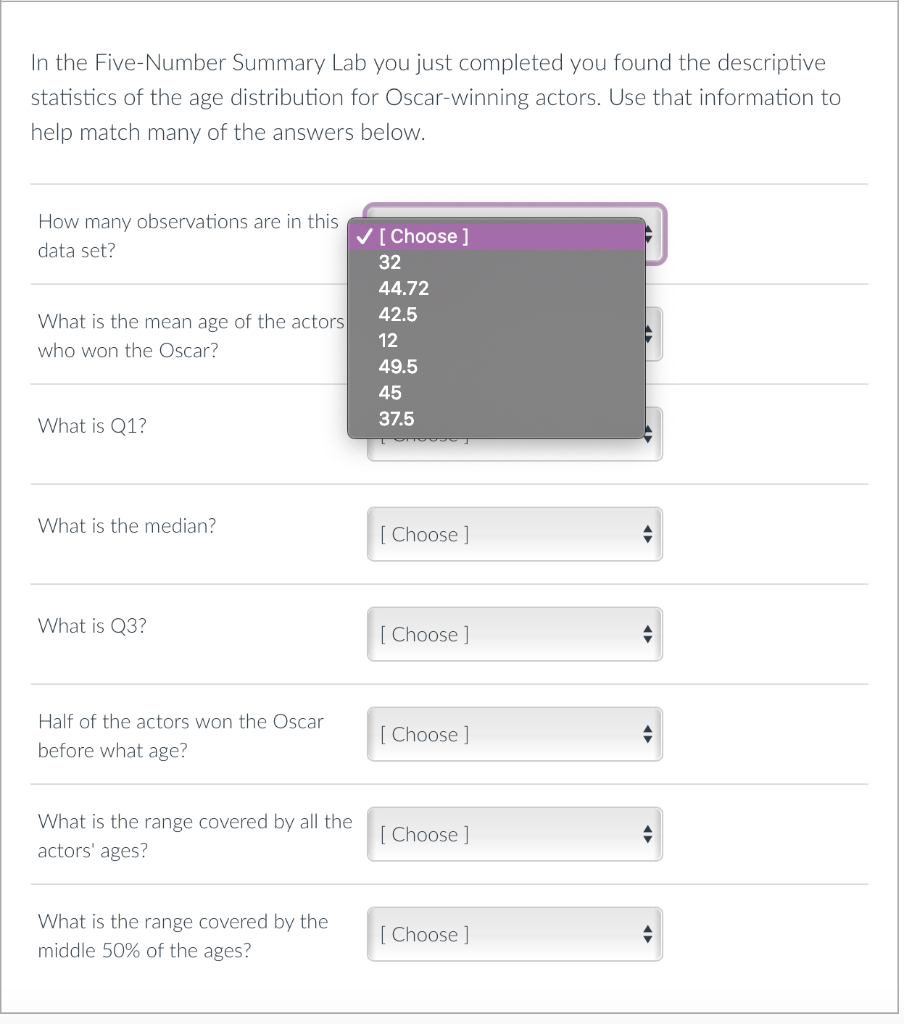 In the Five-Number Summary Lab you just completed you | Chegg.com In the Five-Number Summary Lab you just completed you | Chegg.com