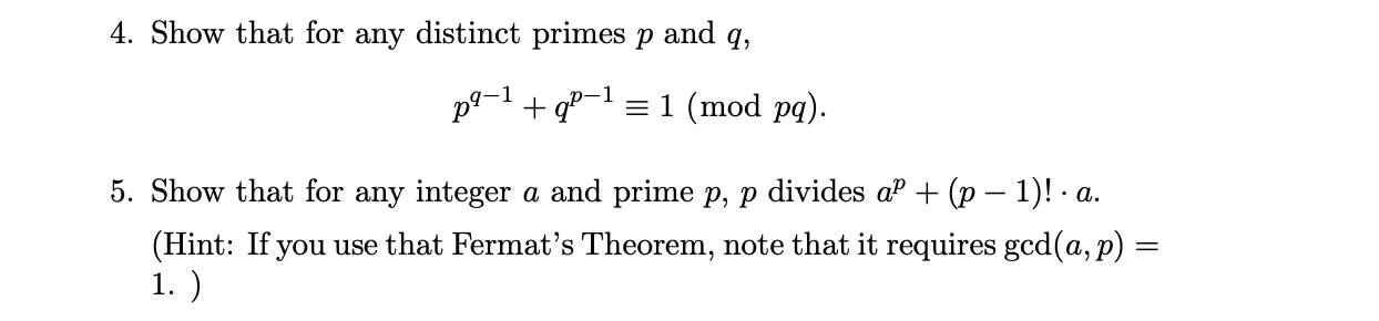 Solved 4. Show that for any distinct primes p and q, P | Chegg.com