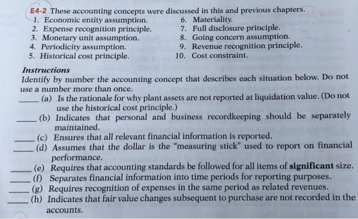 Solved E4-2 These accounting concepts were discussed in this | Chegg.com