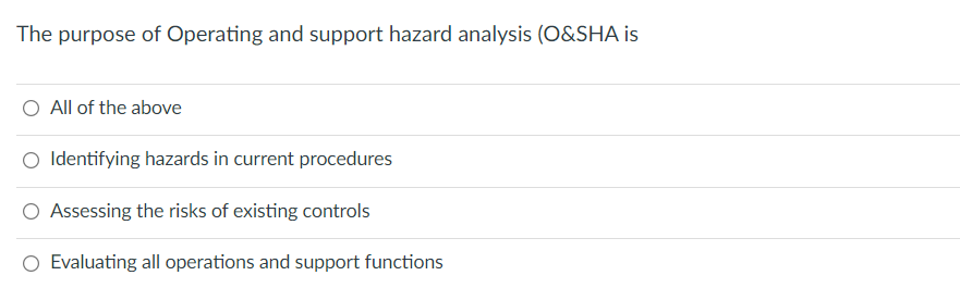 Solved The purpose of Operating and support hazard analysis | Chegg.com