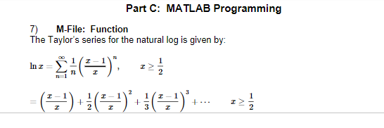 Solved Part C: MATLAB Programming 7) M-File: Function The | Chegg.com