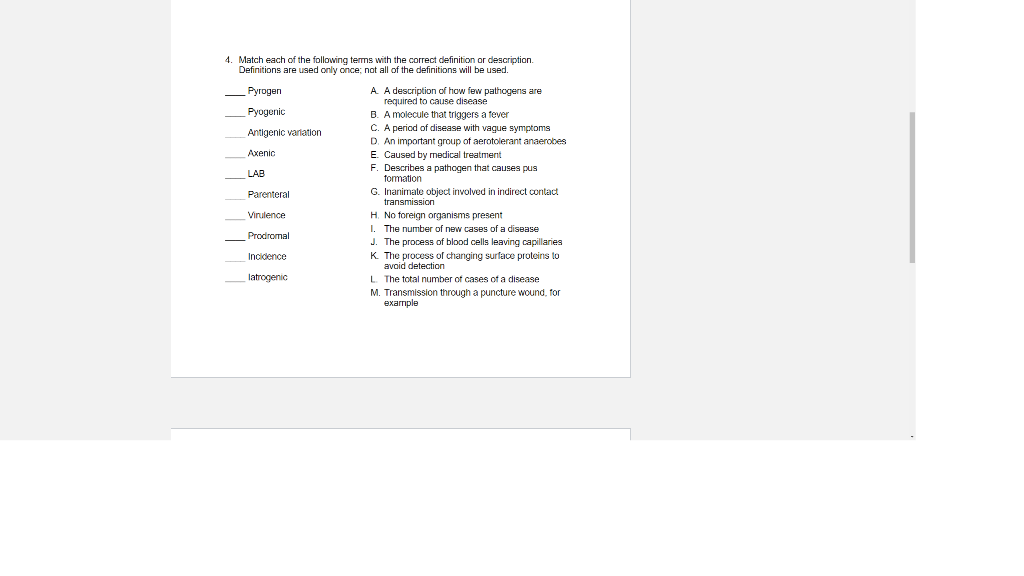 Solved 4. Match each of the following terms with the correct | Chegg.com