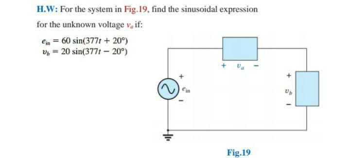 Solved H.W: For the system in Fig. 19, find the sinusoidal | Chegg.com
