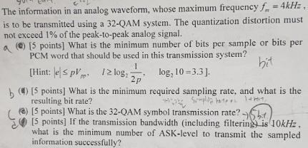 Solved The information in an analog waveform, whose | Chegg.com