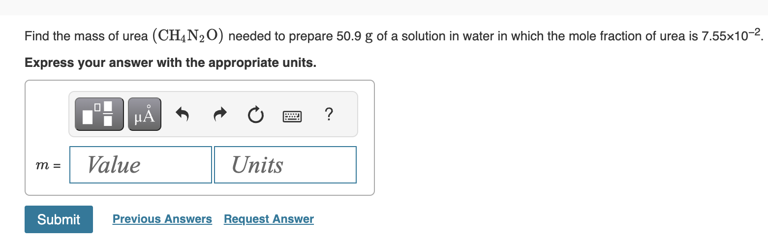 Solved Find the mass of urea (CH4N2O) ﻿needed to prepare | Chegg.com