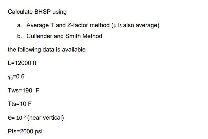 Solved Calculate BHSP using a. Average T and Z-factor method | Chegg.com