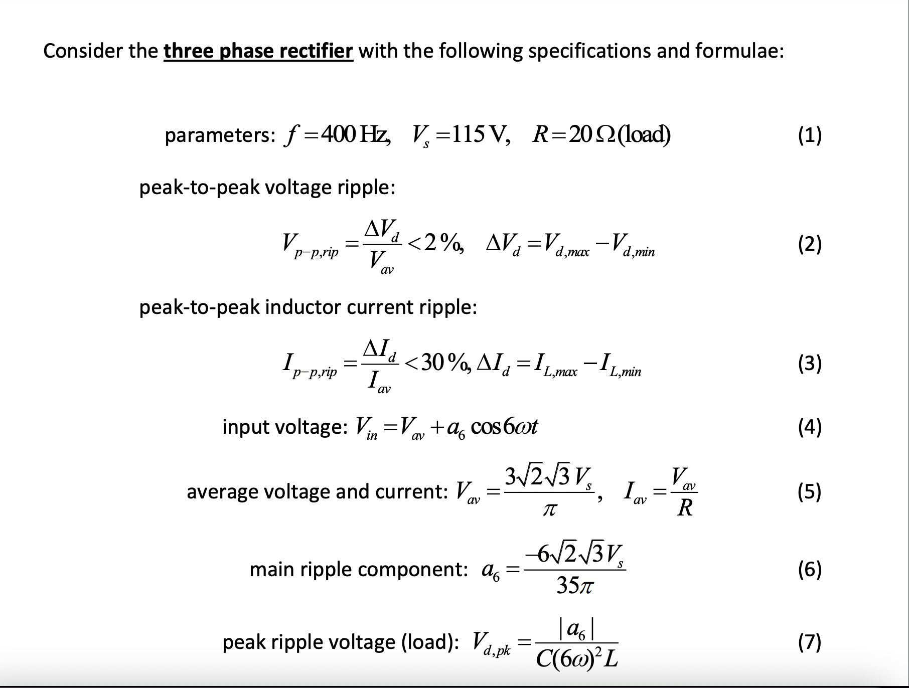 Solved Consider the three phase rectifier with the following | Chegg.com