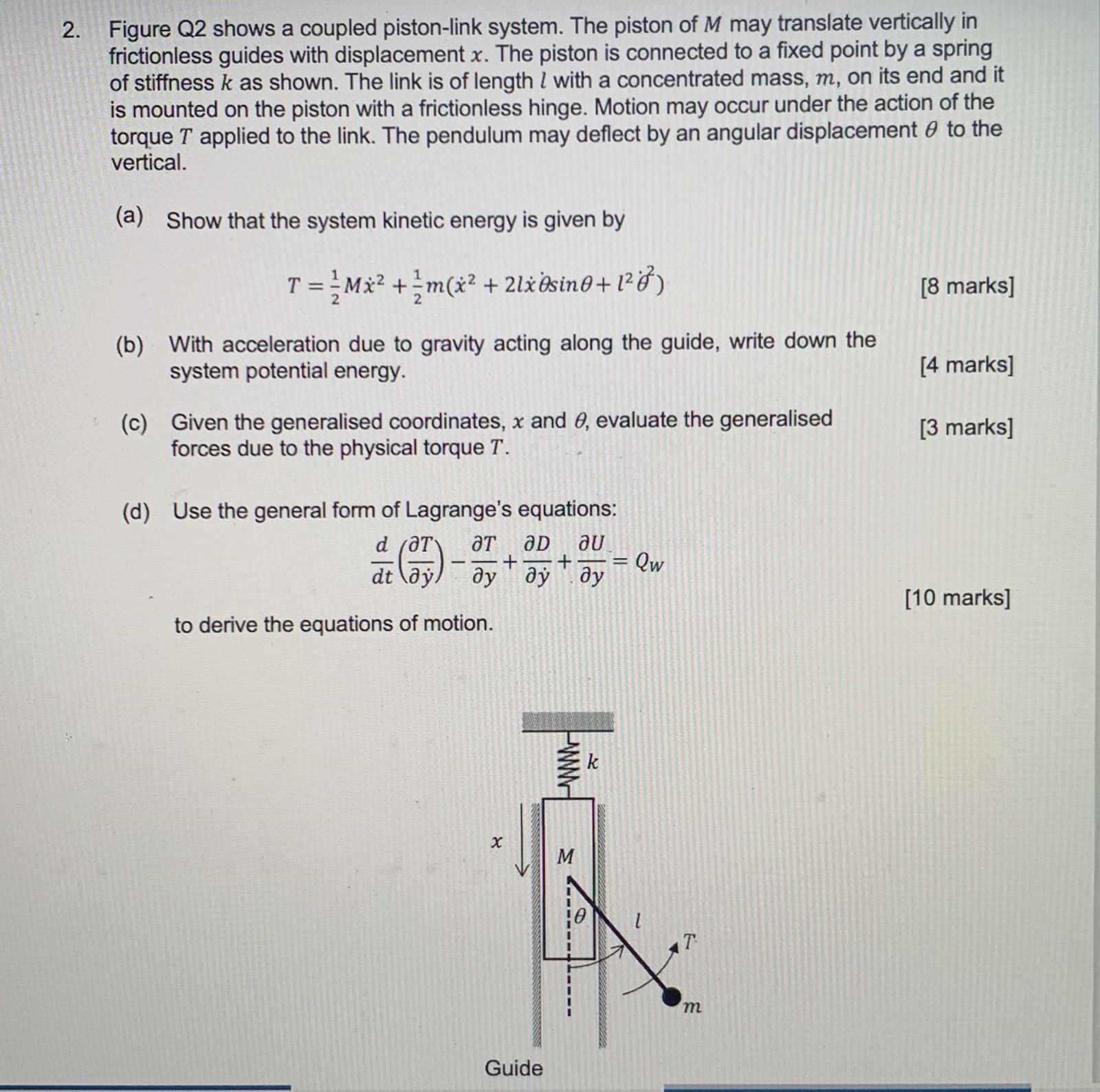 Solved Figure Q2 shows a coupled piston-link system. The | Chegg.com