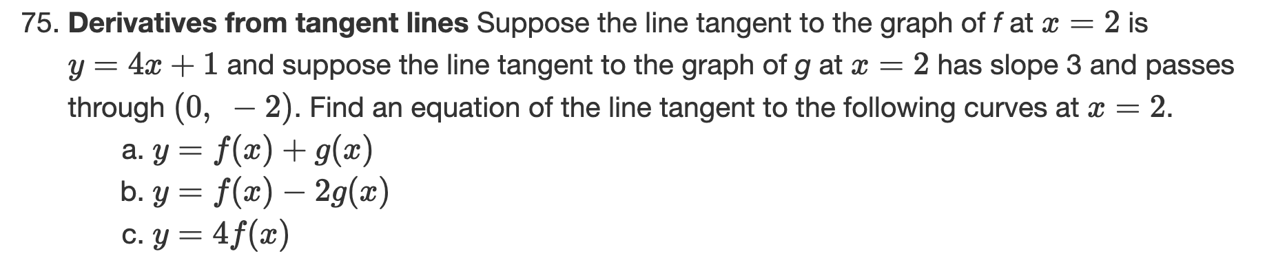 Solved 75. Derivatives from tangent lines Suppose the line | Chegg.com
