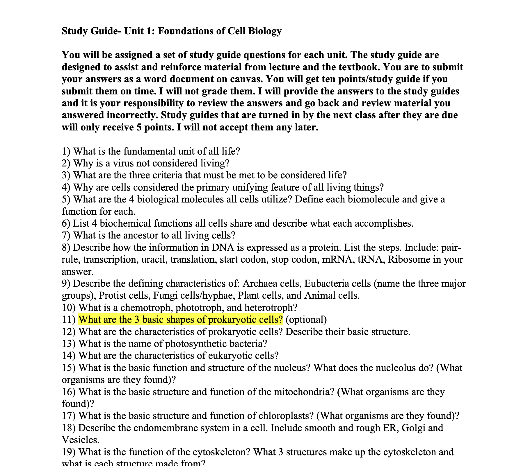 Solved Study Guide- ﻿Unit 1: Foundations of Cell BiologyYou | Chegg.com