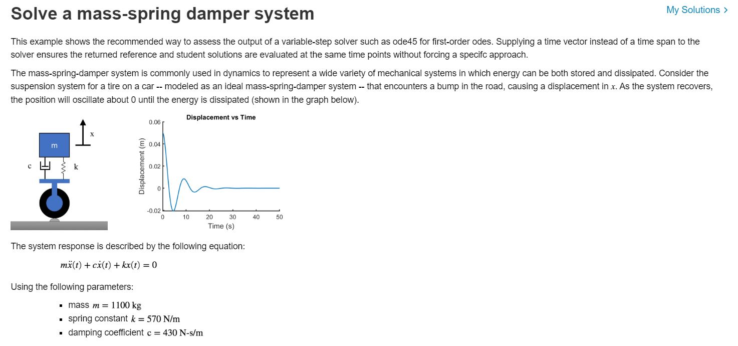 Solved Solve a mass-spring damper system My Solutions > This | Chegg.com
