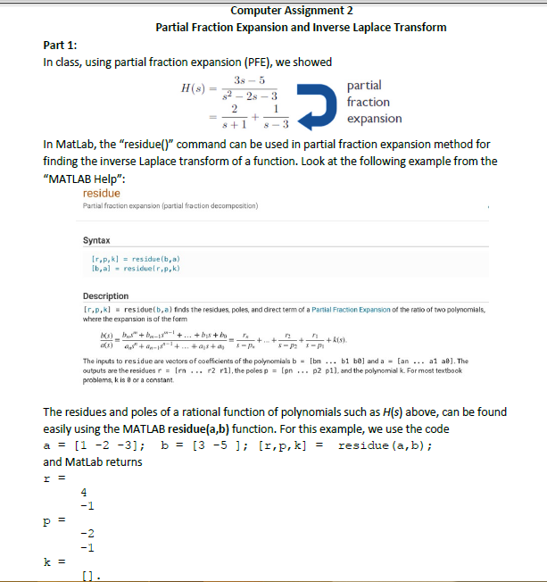 Solved Partial Fraction Expansion and Inverse Laplace | Chegg.com