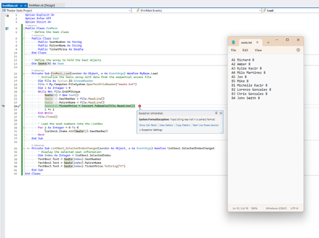 Using Visual Basic for the code - Theater Seats | Chegg.com