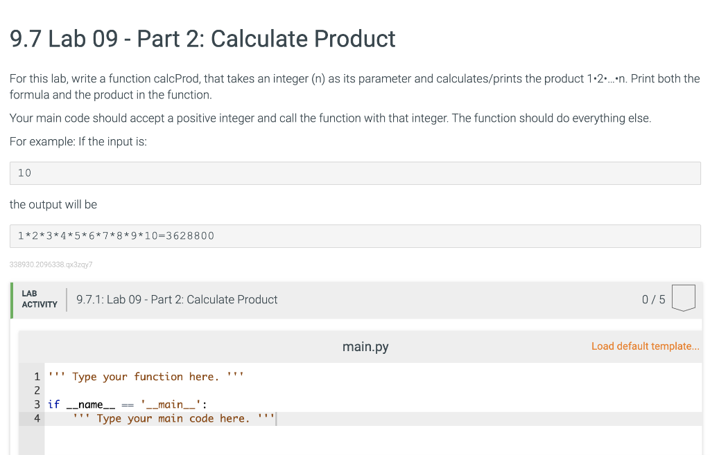 Solved 9.7 Lab 09 - Part 2: Calculate Product For this lab, | Chegg.com