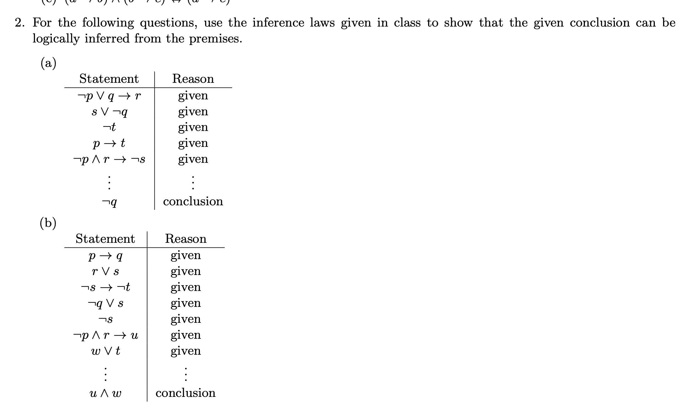 Solved 2. For the following questions, use the inference | Chegg.com