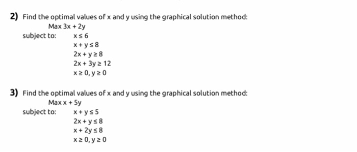 Solved 2) Find the optimal values of x and y using the | Chegg.com