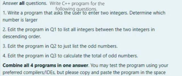 Solved Answer all questions. Write C++ program for the | Chegg.com